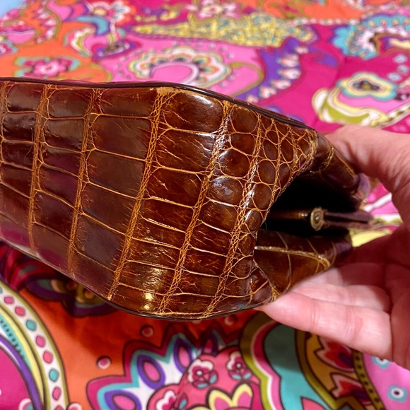 Crown Vintage | Bags | Vtg Crown Handbags Brown Genuine Crocodile Brass ...